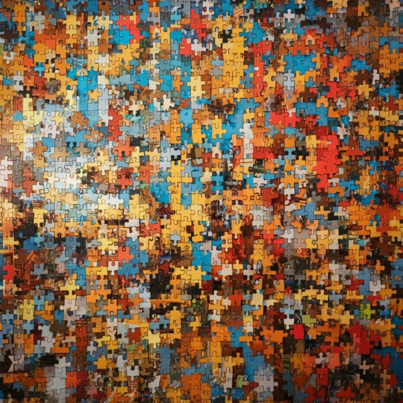 AI-Generated Image: Close-Up of Completed Jigsaw Puzzle with Chaotic ...