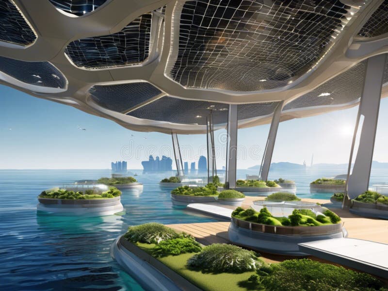 Futuristic Floating City with Solar-Powered Platforms and Sustainable ...