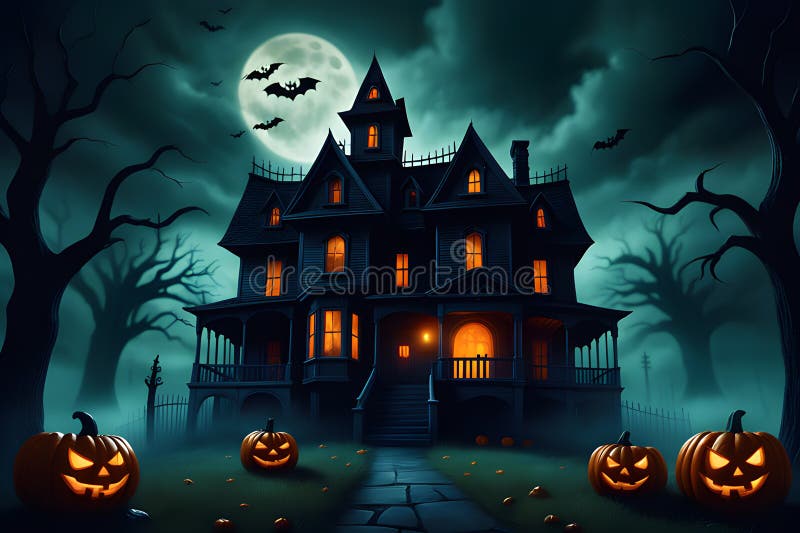 A Haunting Scene Dominated by a Foreboding Mansion Cloaked in an Air of ...