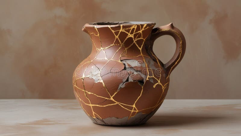 An Ornate Clay Pot Artistically Restored Using the Kintsugi Method ...