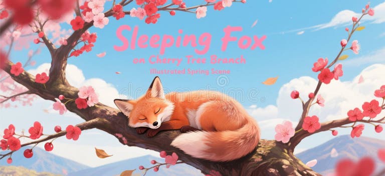 Cherry Blossom Lullaby: Sleeping Fox Illustration Stock Illustration ...