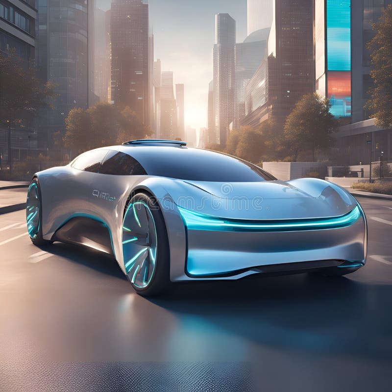Visionary Electric Car in a High-Tech Cityscape Stock Illustration ...