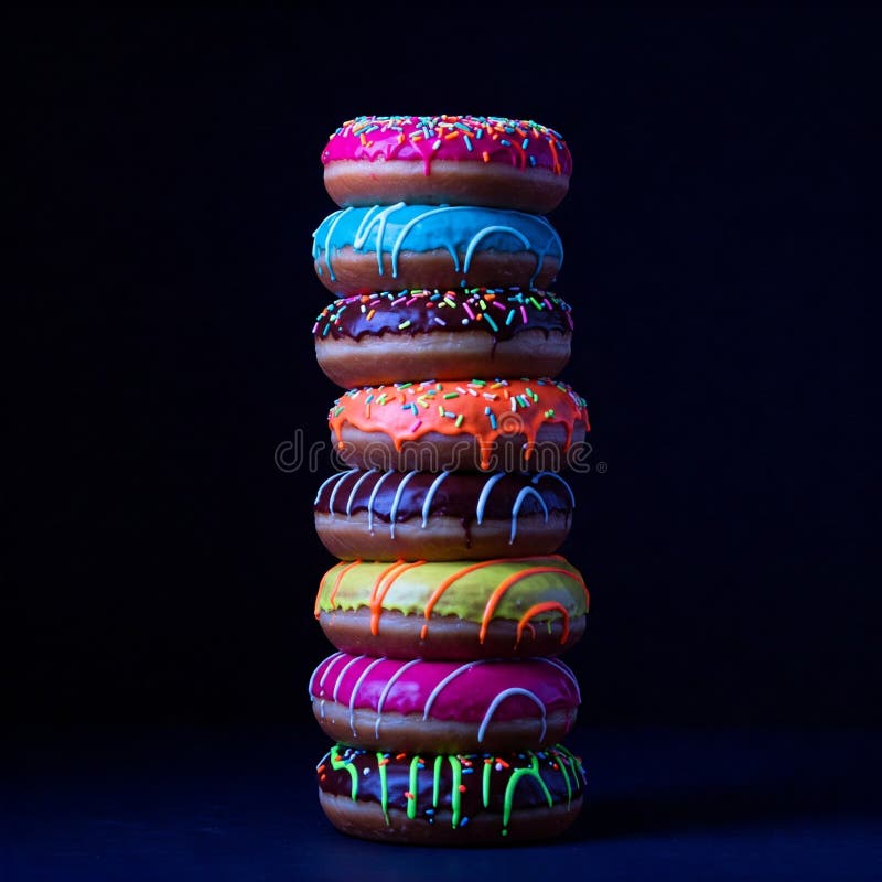 Neon Donut Tower stock illustration. Illustration of advertising ...