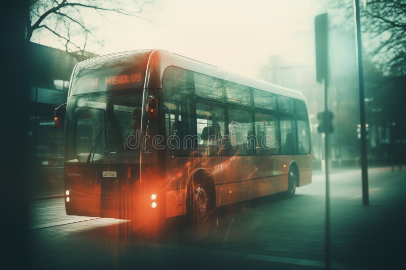 A Public Transit Bus at a Bus Stop Eco Friendly Background Stock ...