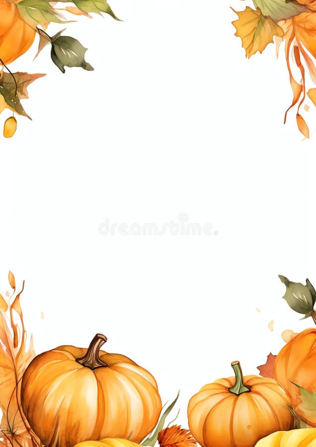 Pumpkin-themed Kitchenware Watercolor Border Frame Stock Illustration ...
