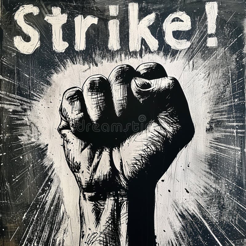 AI-Generated Image: Raised Fist Poster with "Strike!" Slogan Stock ...