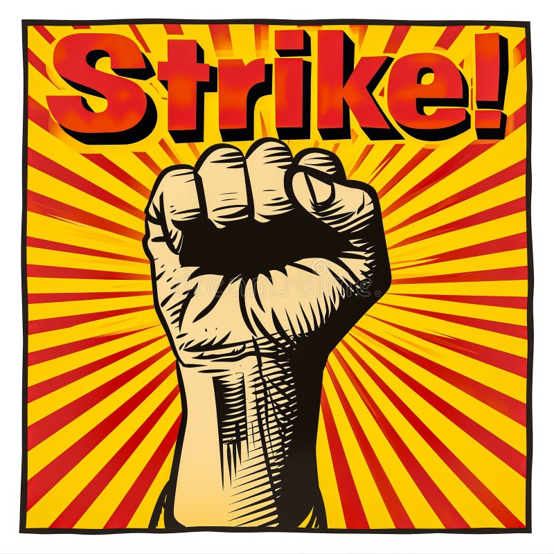 AI-Generated Image: Raised Fist Poster with "Strike!" Slogan Stock ...