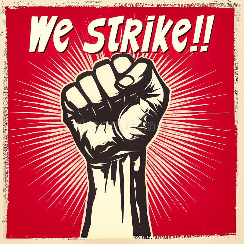 AI-Generated Image: Raised Fist Poster with "Strike!" Slogan Stock ...