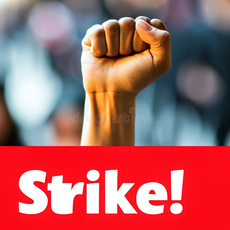 AI-Generated Image of Raised Fist with "Strike!" Slogan Stock ...