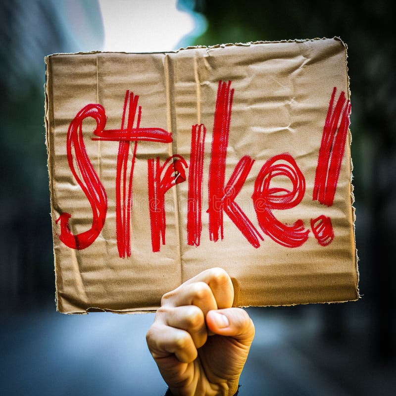 AI-Generated Image of Raised Fist with "Strike!" Slogan Stock ...