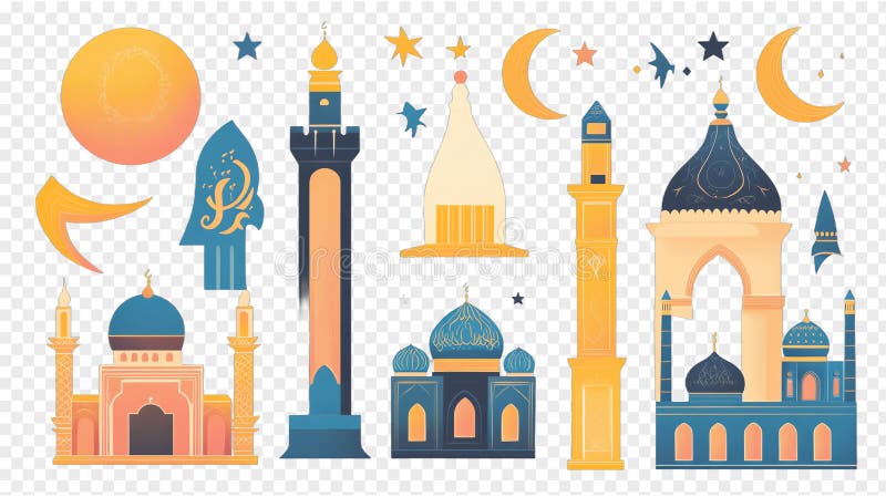 Ramadan Eid Elements Set Illustration Stock Photo - Illustration of ...