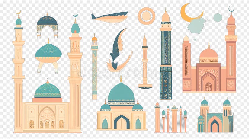 Ramadan Eid Elements Set Illustration Stock Photo - Illustration of ...