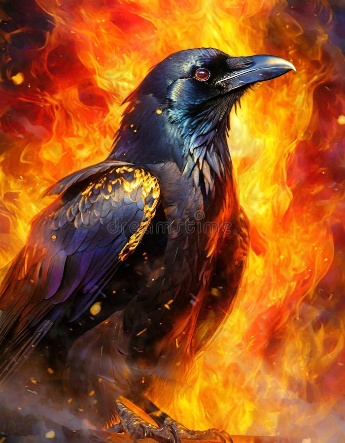 Fire raven stock illustration. Illustration of fire - 294657190
