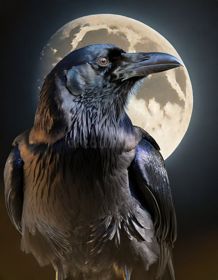 Raven and the moon stock illustration. Illustration of crow - 294662145