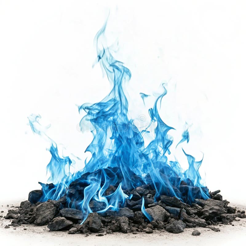 Realistic Blue Fire Isolated on White Background - AI-Generated ...
