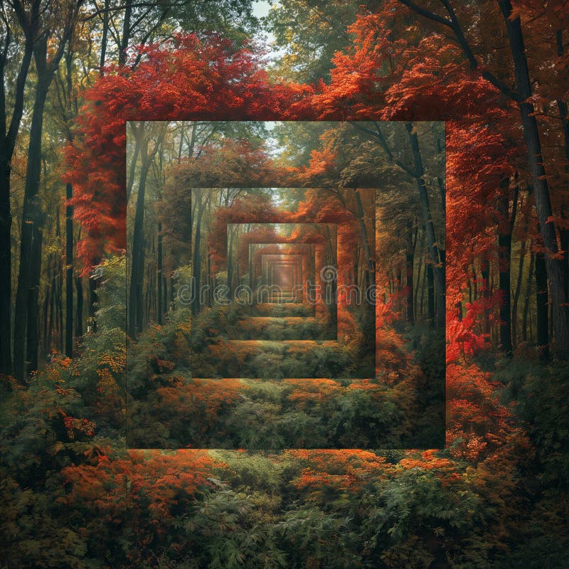 AI-generated Image: "Recursive Frames Along an Autumn Forest Pathway ...