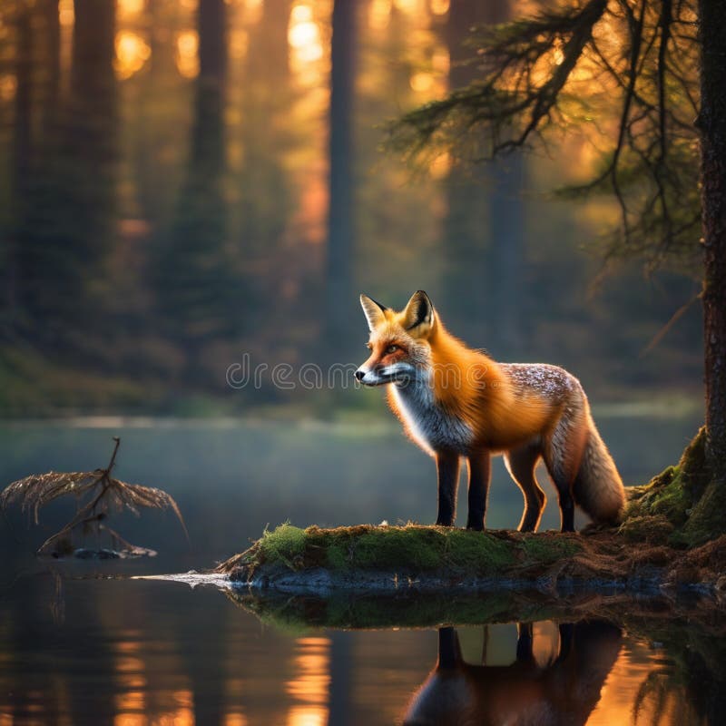 AI Generated Image of a Red Fox Near a Water Body Deep in the Jungle ...