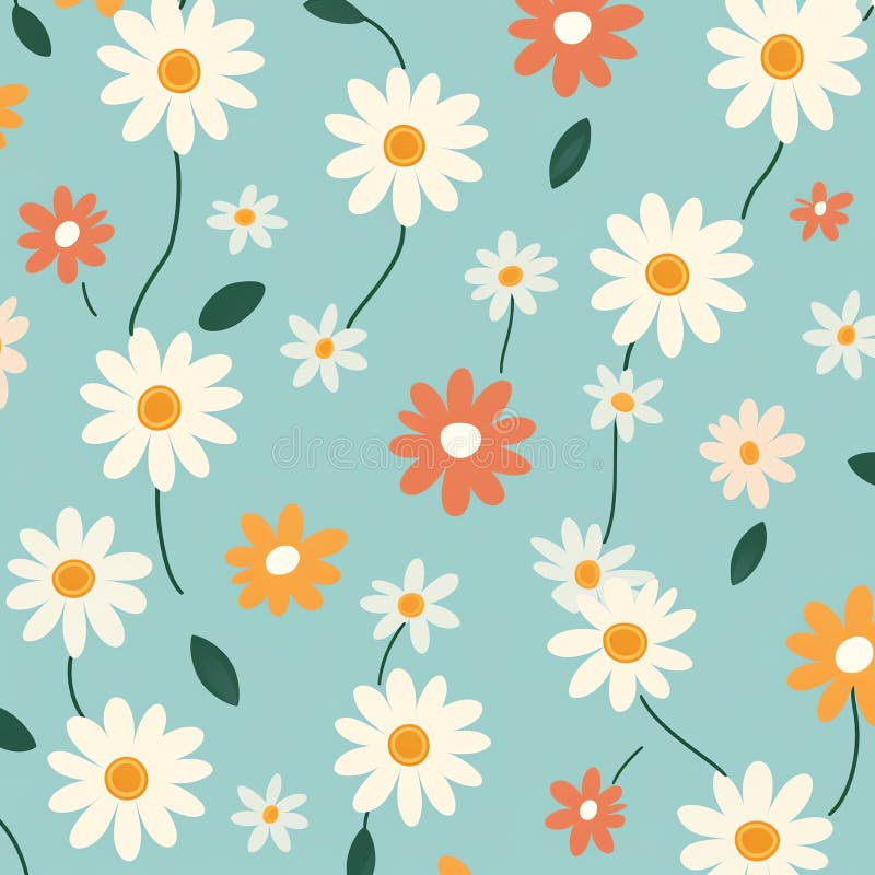 Retro Daisy Chain Flowers Background Pattern Wallpaper Vector Old ...