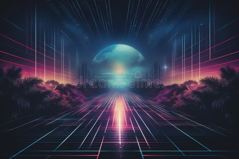 Retro Pixel Art Inspired Backdrop 80s Retro Nostalgic Stock ...