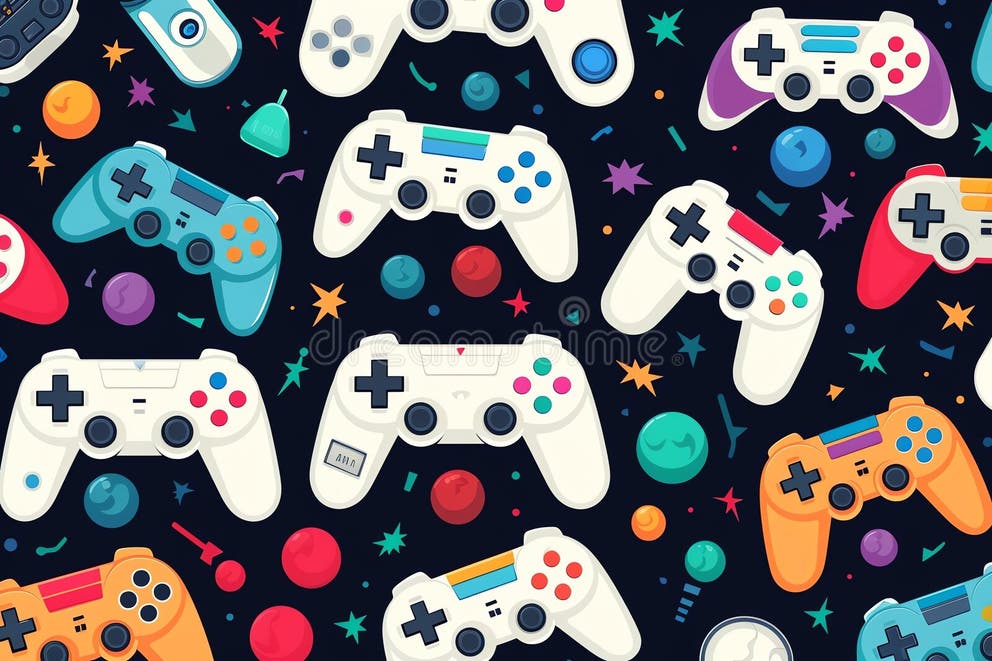 Retro Video Game Controllers 90s Retro Pattern Stock Illustration ...