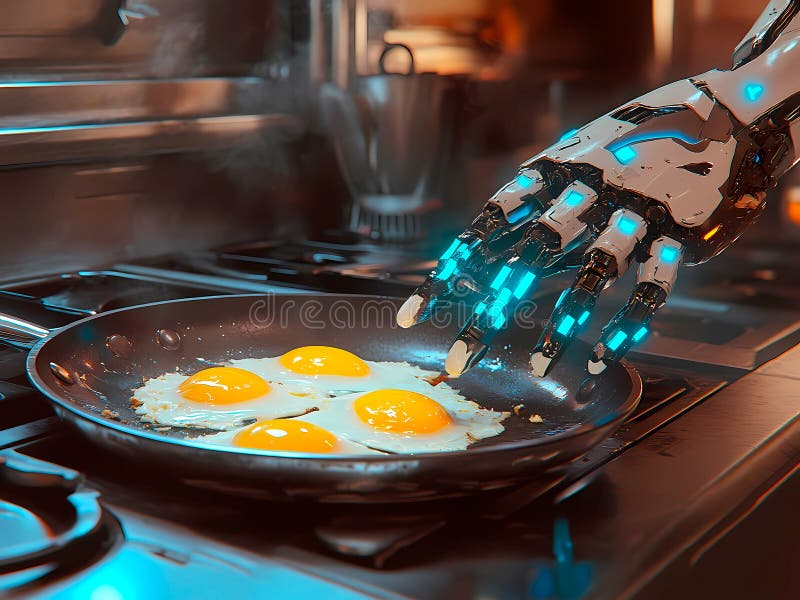 AI-Generated Image of a Robot Arm is Touching a Pan with Eggs in it ...