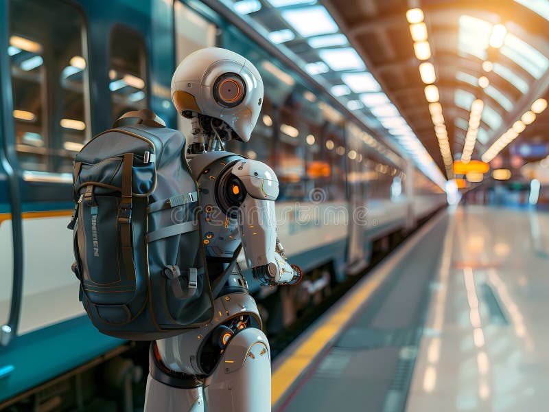 AI-Generated Image of a Robot with a Backpack is Standing on a Train ...