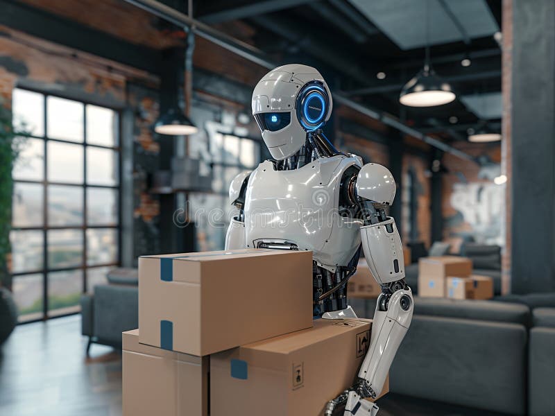 AI-Generated Image of a Robot is Carrying a Box in a Room Stock ...
