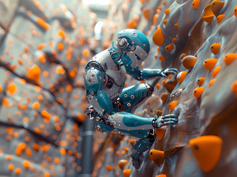 AI-Generated Image of a Robot is Climbing a Rock Wall Stock ...
