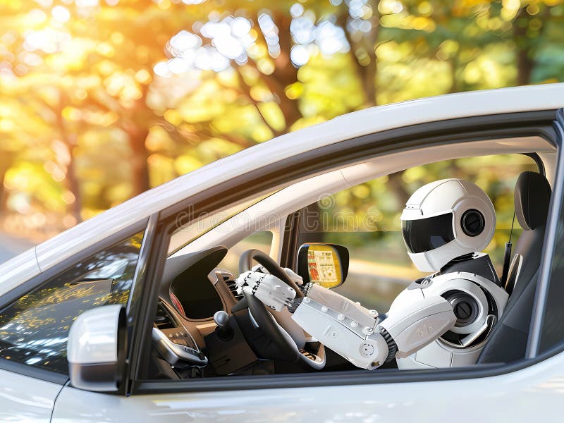 AI-Generated Image of a Robot is Driving a Car with a Steering Wheel ...