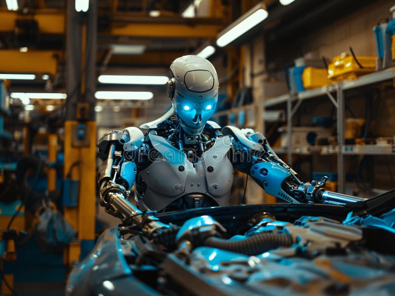 AI-Generated Image of Robot Mechanic Repairing Car Engine Inside ...