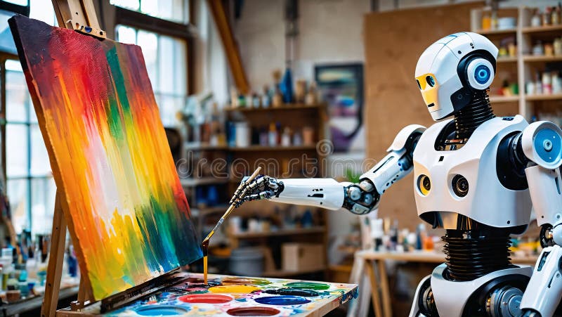 AI Generated Image of a Robot Painting an Abstract Work of Art in a ...