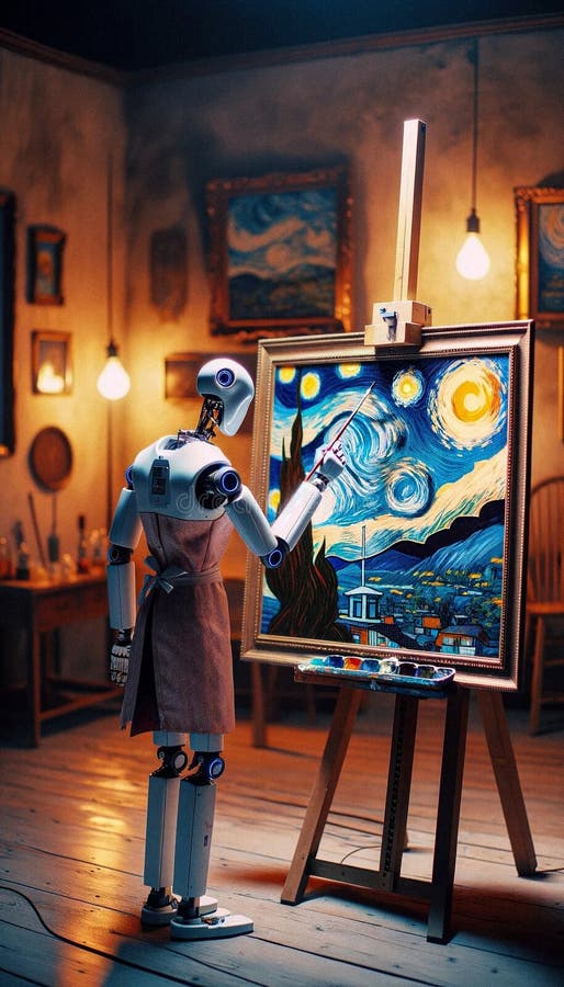 AI-Generated Image: Robot AI Painting a Canvas Stock Illustration ...