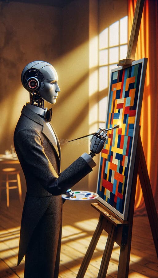 AI-Generated Image: Robot AI Painting a Canvas Stock Illustration ...