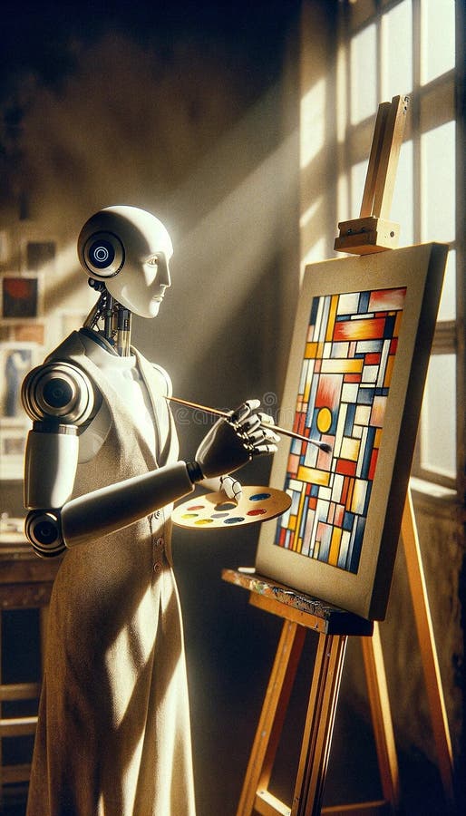 AI-Generated Image: Robot AI Painting a Canvas Stock Illustration ...