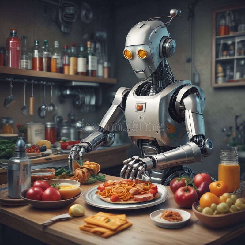 Automated Chef: a Robot in the Kitchen Stock Image - Image of ...