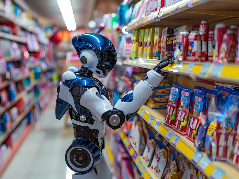 AI-Generated Image of a Robot is Shopping in a Grocery Store Stock ...