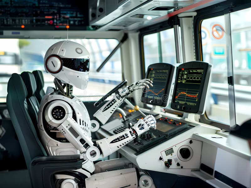 AI-Generated Image of a Robot is Sitting in a Cockpit of a Train Stock ...