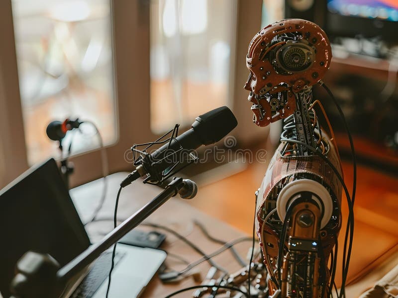 AI-Generated Image of a Robot is Standing in Front of a Microphone ...