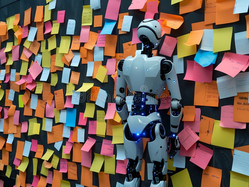 AI-Generated Image of a Robot is Standing in Front of a Wall Covered in ...