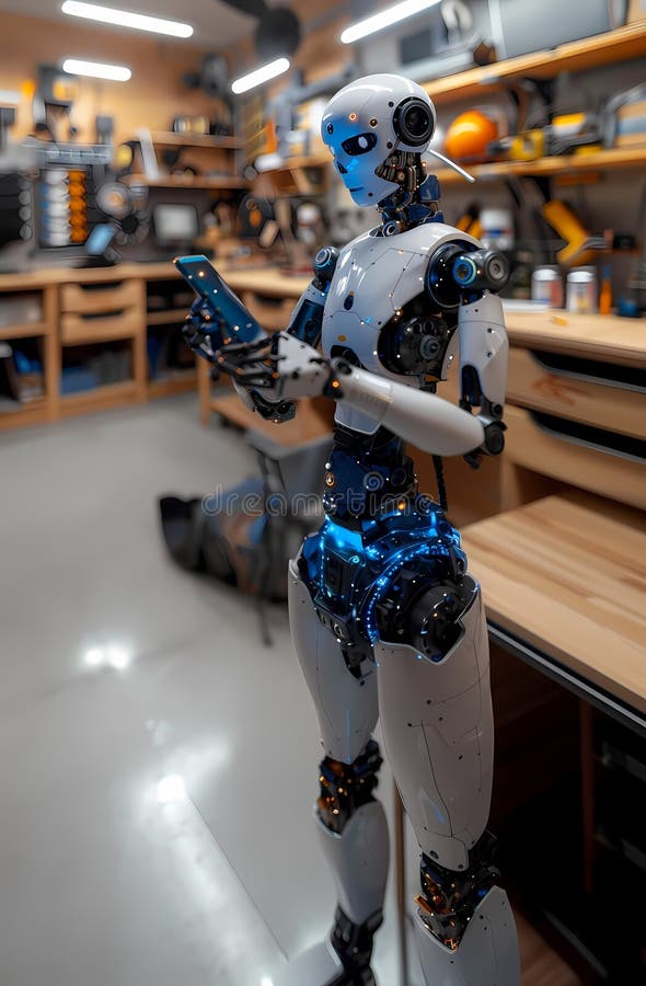Ai-Generated Image of a Robot is Standing in a Room with a Cell Phone ...