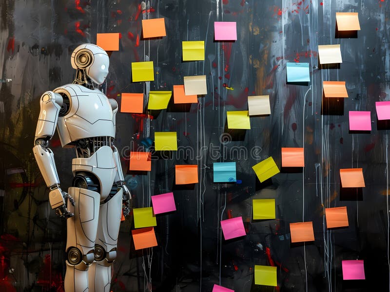 AI-Generated Image of a Robot Stands in Front of a Wall Covered in ...