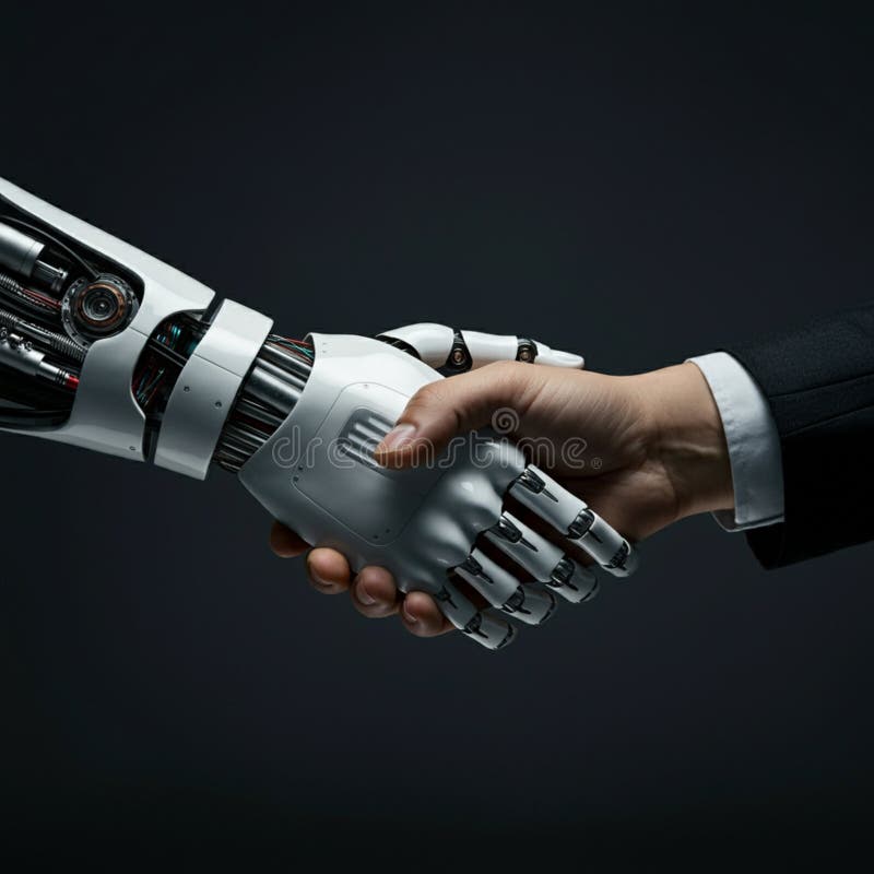 AI-Generated Image: Robotic Hand and Human Hand Shaking for AI Human ...