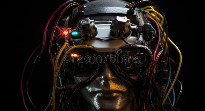 AI Generated Image. Robotic Mechanical Robot Wearing Virtual Reality ...