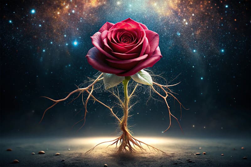 Rose Floating in Zero Gravity with Glowing Roots - AI-Generated Fantasy ...