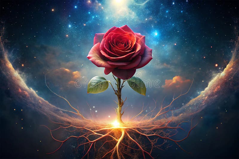 Rose Floating in Zero Gravity with Glowing Roots - AI-Generated Fantasy ...