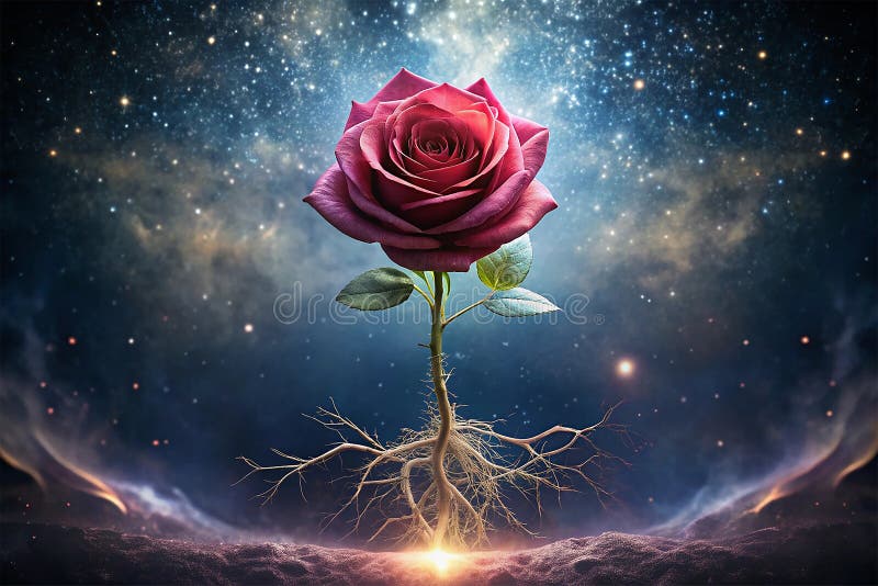 Rose Floating in Zero Gravity with Glowing Roots - AI-Generated Fantasy ...