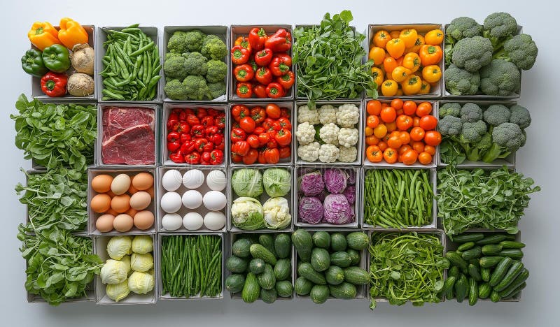 AI Generated Image of Row of Vegetable,fruit. Box Stock Illustration ...