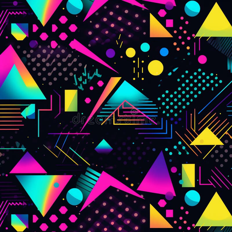 1980s Neon Geometrics Background, Design Seamless Pattern Stock ...