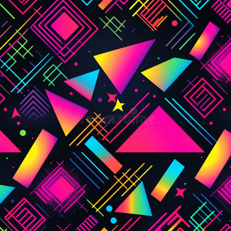 1980s Neon Geometrics Background, Design Seamless Pattern Stock ...