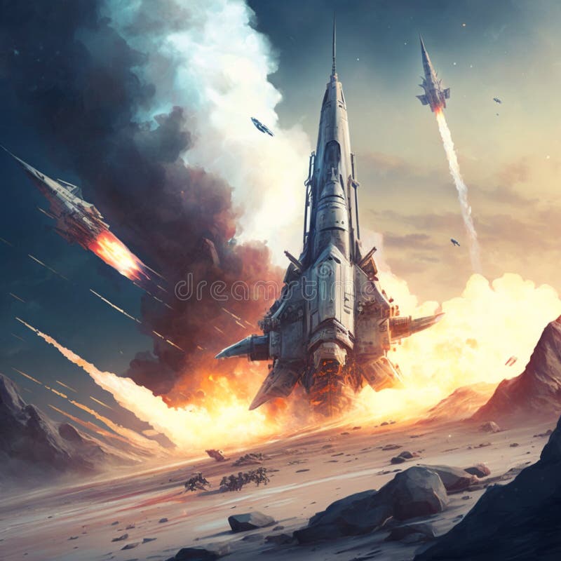 AI Generated Image. Sci-fi Future Rockets War on a Distant Planet ...
